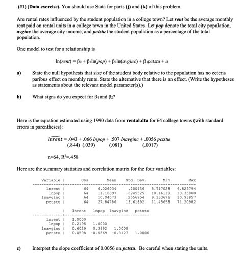 Data Exercise You Should Use Stata For Parts Chegg