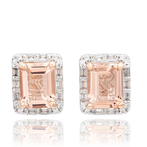 Suzy Levian Sterling Silver Emerald Cut Pink Cz And White Cz Stud Earr