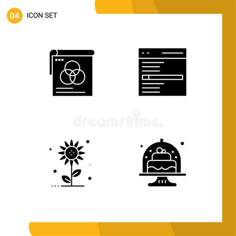 Group Of 4 Modern Solid Glyphs Set For Brusher Sub Flower Fly Interface Nature Stock Vector
