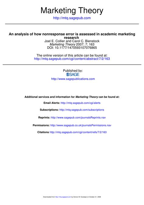 Pdf An Analysis Of How Nonresponse Error Is Assessed In Academic
