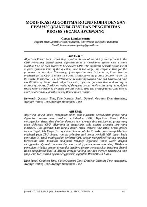 Pdf Modifikasi Algoritma Round Robin Dengan Dynamic Dokumentips
