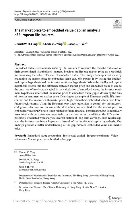 The Market Price To Embedded Value Gap An Analysis Of European Life