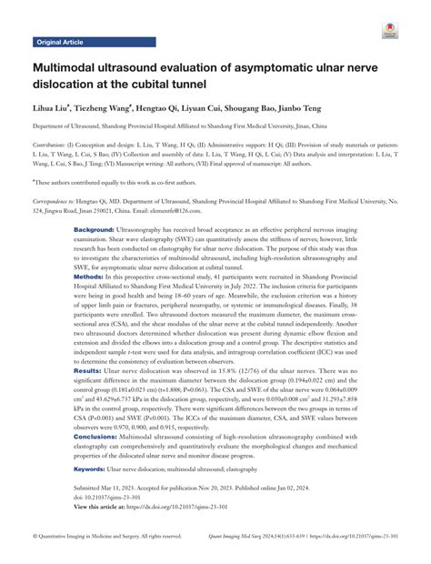 Pdf Multimodal Ultrasound Evaluation Of Asymptomatic Ulnar Nerve Dislocation At The Cubital Tunnel