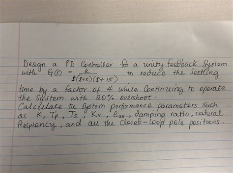 Solved Design A PD Controller For A Unity Feedback System Chegg