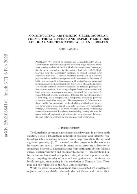 Pdf Constructing Arithmetic Siegel Modular Forms Theta Lifting And