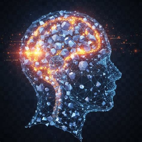 Abstract Digital Art Human Head Silhouette With Glowing Neural Network