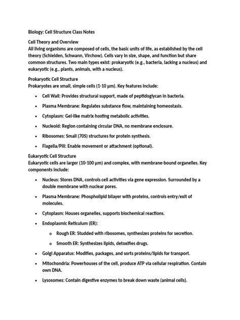 Biology Cell Structure Class Notes Pdf Cell Biology Cell Membrane