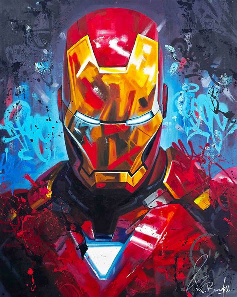 Tableau Iron Man Peinture Marvel Pop Art Coloré Toile Iron Man Street