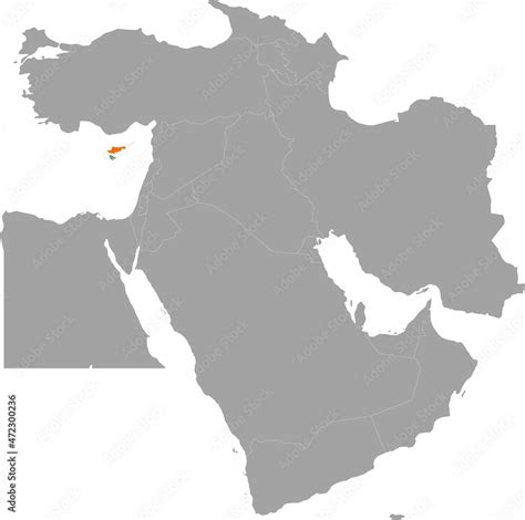 Map Of Cyprus With National Flag Inside The Gray Map Of Middle East