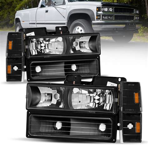 2x Black Headlights W Bumper Corner Lights For 1988 93 Chevy Ck 1500