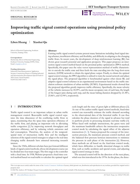 Pdf Improving Traffic Signal Control Operations Using Proximal Policy