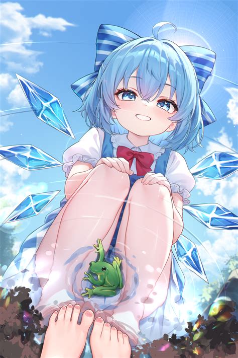 Kuroida Cirno Touhou Absurdres Highres 1girl D Bare Legs Barefoot Blue Bow Blue Eyes