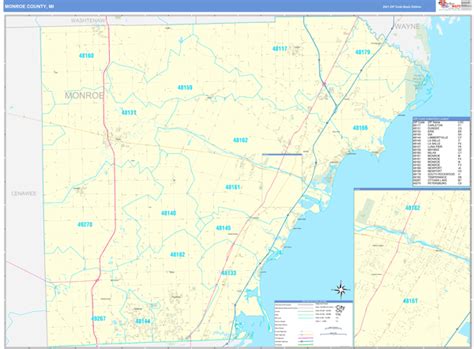 Monroe County Mi Zip Code Wall Map Basic Style By Marketmaps