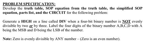 Solved Problem Specification Develop The Truth Table Sop
