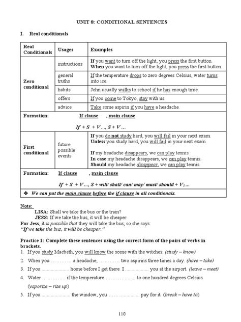 Unit 8 Conditional Sentences Updated 26 09 2021 Pdf Linguistics
