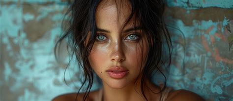 Closeup Portrait Of A Woman With Blue Eyes Premium Ai Generated Image