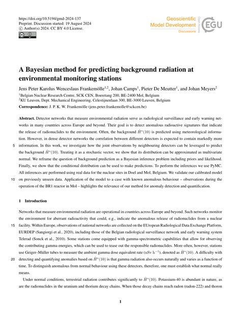 Pdf A Bayesian Method For Predicting Background Radiation At