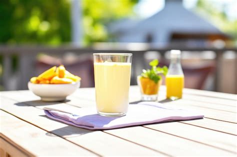 Mango Lassi On A Sunny Outdoor Table Premium Ai Generated Image