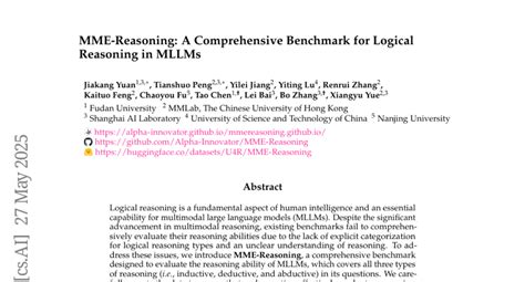 Mme Reasoning：一个面向 Mllms 中逻辑推理的综合基准 Ai论文精选