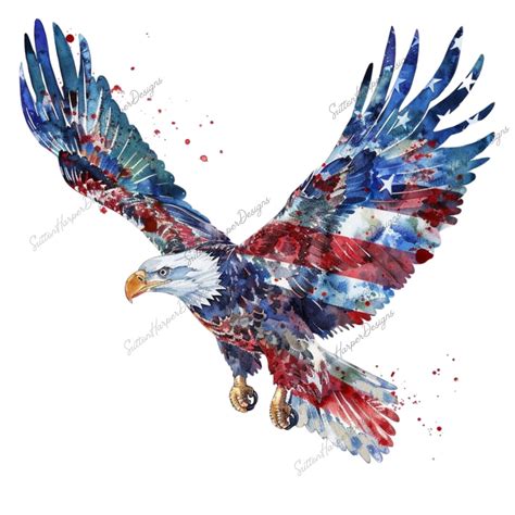 American Flag Eagle Watercolor Illustration Patriotic Png American