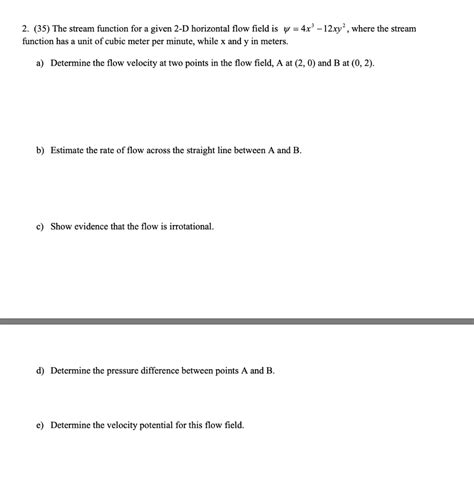 Solved The Stream Function For A Given D Chegg