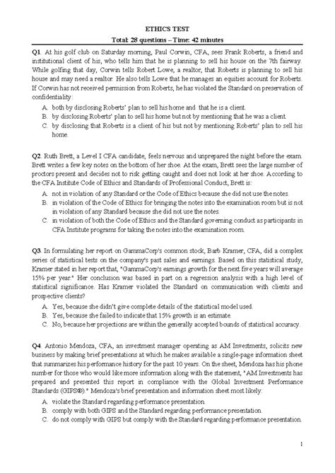 Ethics Test Question Semi Ethics Test Total 28 Questions Time 42