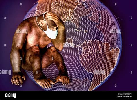 Monkeypox Awareness Monkey In A Medical Mask Sitting In Upset Position