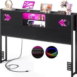 Queen Size Headboard With Storage Usb Ports Led Light And Sliding