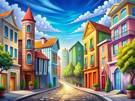 Premium Vector Colorful Cartoon Town With Cobblestone Street