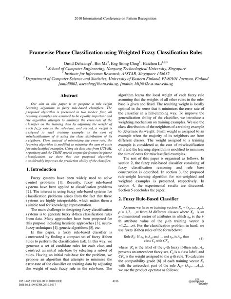 Pdf Framewise Phone Classification Using Weighted Fuzzy