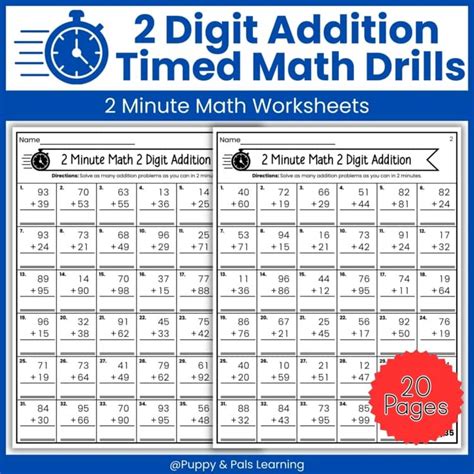 2 Digit Addition Timed Math Drills 2 Minute Math Worksheets 2nd 3rd Grade
