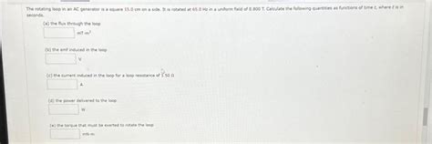 Solved The Rotating Loop In An AC Generater Is A Square Chegg