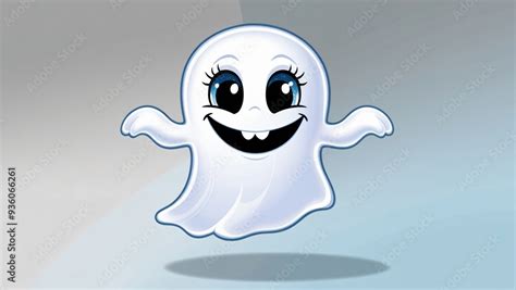 Cartoon Style Ghost With White Translucent Body Large Black Eyes With