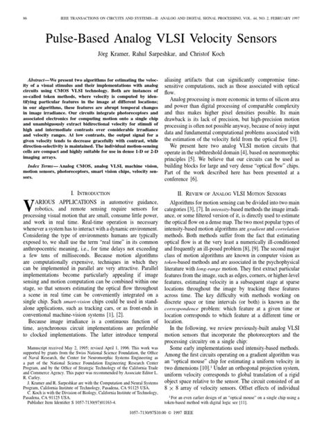 pulse based analog vlsi velocity sensors j org kramer rahul sarpeshkar and christof koch