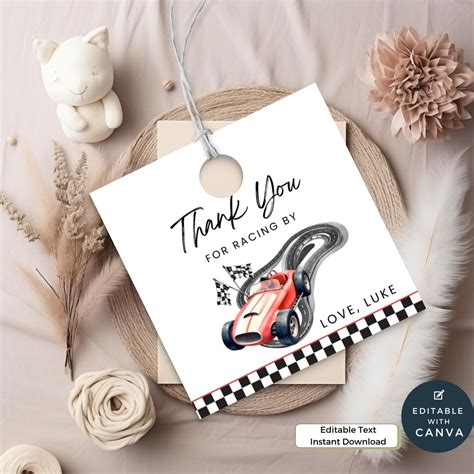 Formula 1 Thank You Tag Editable Fast One Racing Car Birthday Theme
