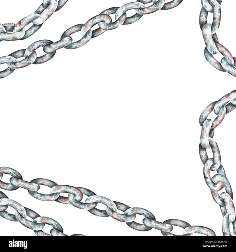 Asymmetrical Square Frame Made Of Chains Place For Text Watercolor