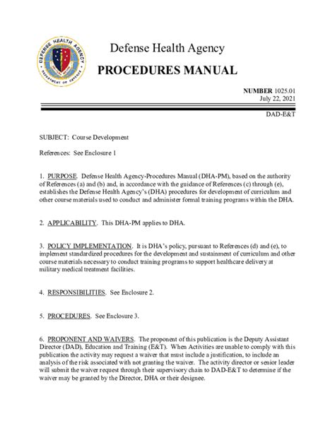 Fillable Online Dha Administrative Instruction Dha Ai Template