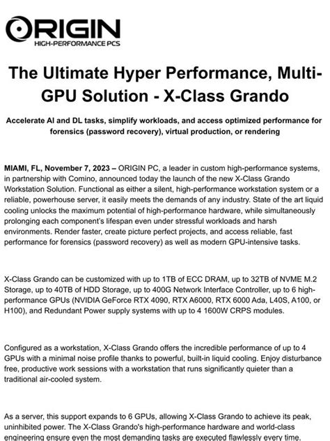 Origin Pc Media Alert Announcing X Class Grando Workstation Launch