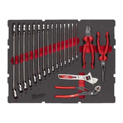 Milwaukee 4932493339 Packout Drawer Spanner And Plier Set 8 22 Mm 19 Pcs Foam Insert