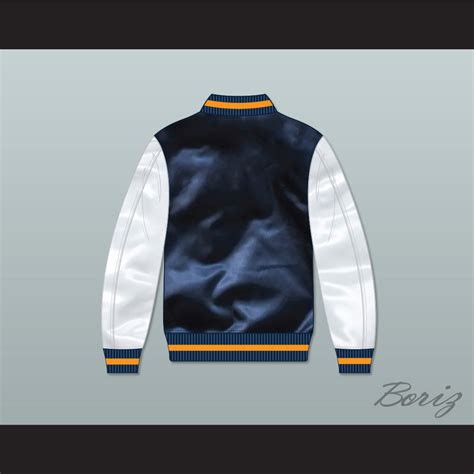 Lethal Weapon 2 Martin Riggs Navy Blue and White Varsity Letterman Satin Bomber Jacket — BORIZ