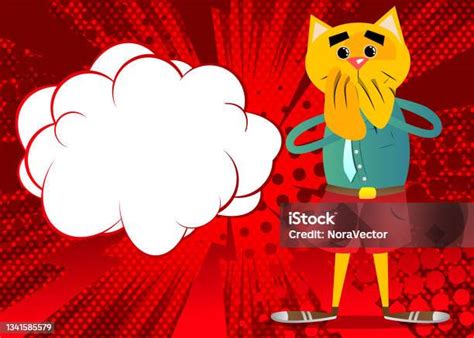 Ilustración De Gato Con Las Manos Sobre La Boca Ilustración Vectorial Y