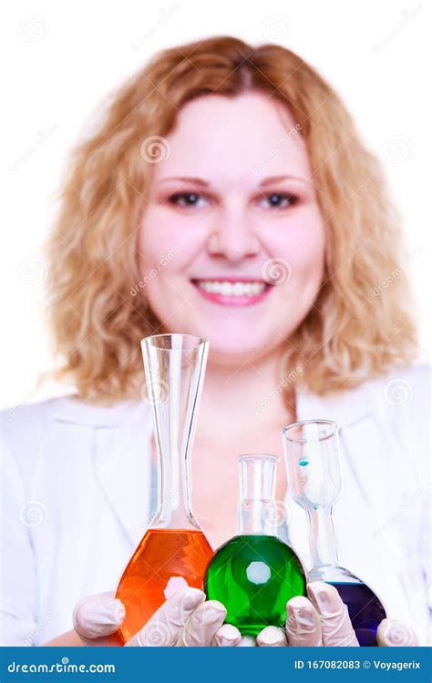 Chemist Woman Holds Test Flask Stock Image Image Of Researcher