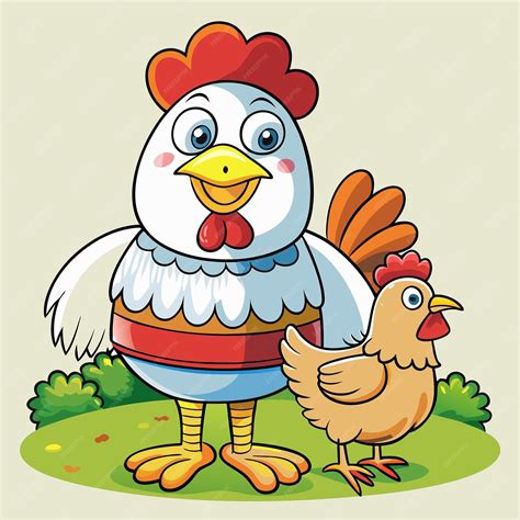 Adorable Mother Hen And Chick In Cartoon Illustration Premium Ai