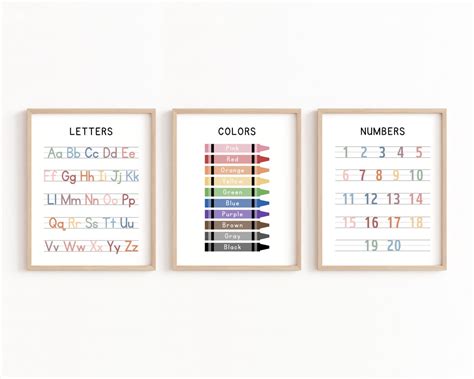 Set Of 3 Educational Posters Alphabet Chart 123 Number Chart Colors