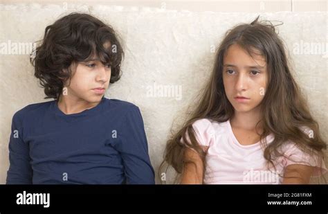 Teenagers Twins Brother And Sister Quarrel Sitting On The Couch 4k