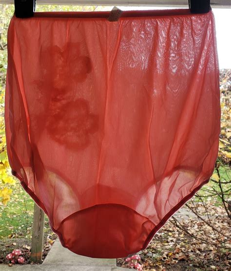 Vintage Nos 60s Sheer Nylon Granny Panties Double Mushroom Gusset Pink Lace Sz 7 4576178017