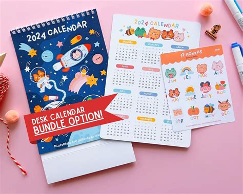2024 Desk Calendar Bundle Happy Space Desk Etsy