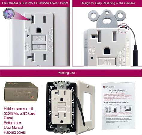 Spy Camera Hidden In Functional Ac Gfci Outlet Optional Night Vision