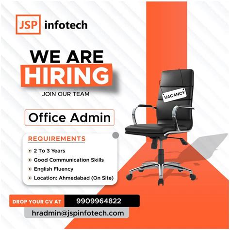 jspinfotech hiring jobopening hiringnow officeadmin administrator