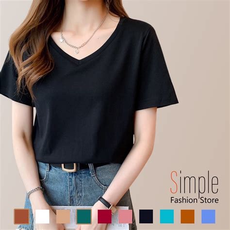 Áo Thun Nữ Trơn Cổ Tim Ngắn Tay Dáng Suông Cotton Basic đẹp Trắng